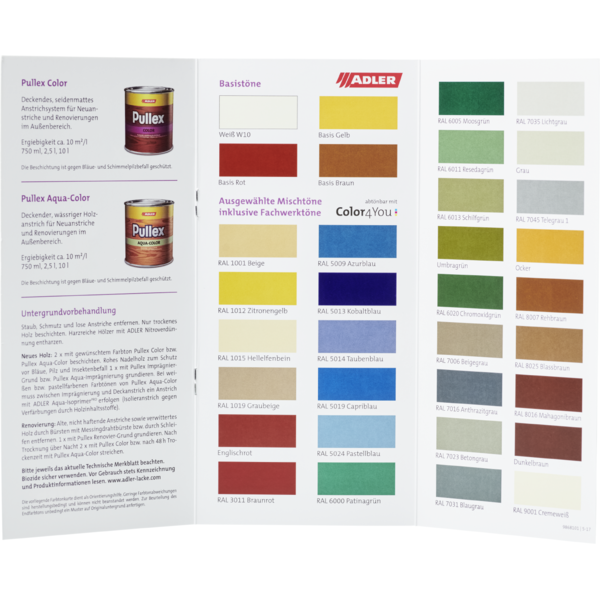 Farbkarte Pullex Color 1 Stück - ADLER Lacke